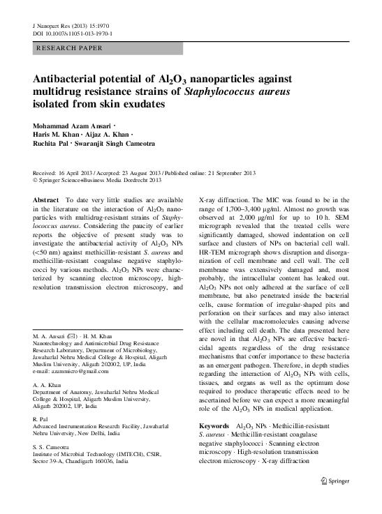 (PDF) Antibacterial potential of Al2O3 nanoparticles against multidrug resistance strains of ...