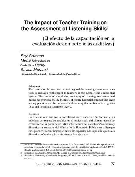 (PDF) The Impact of Teacher Training on the Assessment of Listening Skills