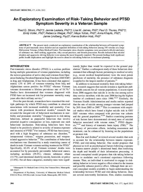 (PDF) An Exploratory Examination of Risk-Taking Behavior and PTSD ...