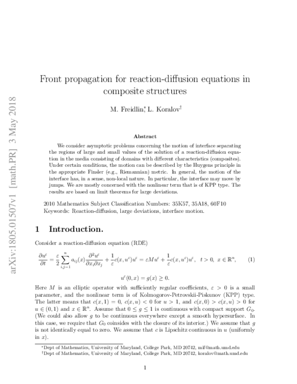(PDF) Front Propagation for Reaction–Diffusion Equations in Composite Structures