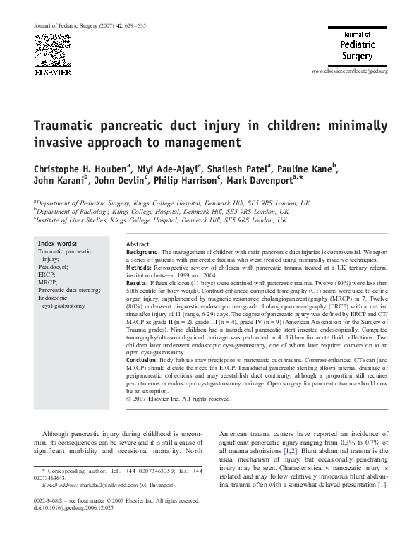 (PDF) Traumatic pancreatic duct injury in children: minimally invasive ...
