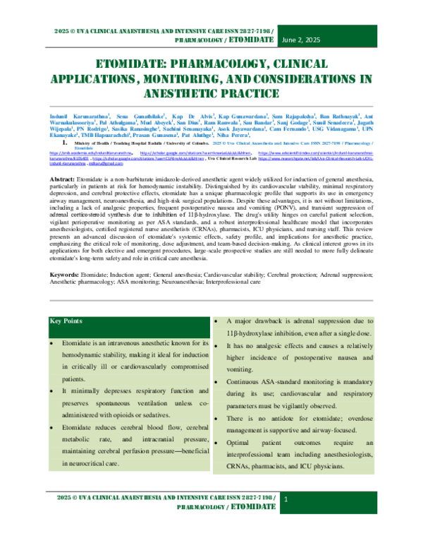 (PDF) Etomidate: Pharmacology, Clinical Applications, Monitoring, and Considerations in ...