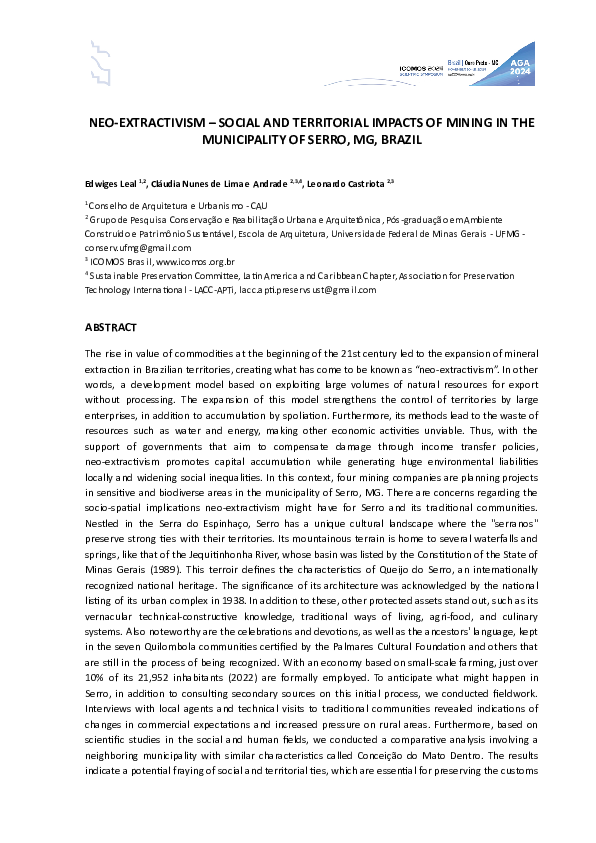 (PDF) NEO-EXTRACTIVISM -SOCIAL AND TERRITORIAL IMPACTS OF MINING IN THE ...