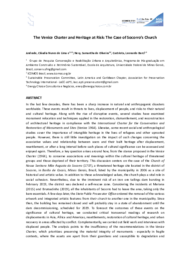 (PDF) The Venice Charter and Heritage at Risk: The Case of Socorro's Church