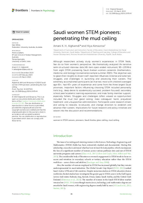 (PDF) Saudi women STEM pioneers: penetrating the mud ceiling