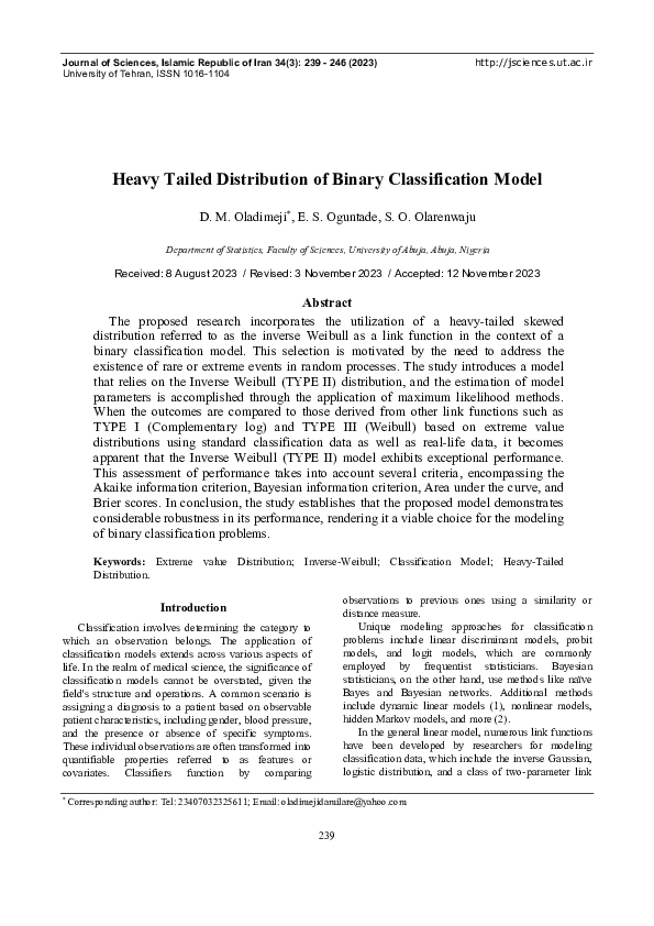 (PDF) Heavy Tailed Distribution of Binary Classification Model
