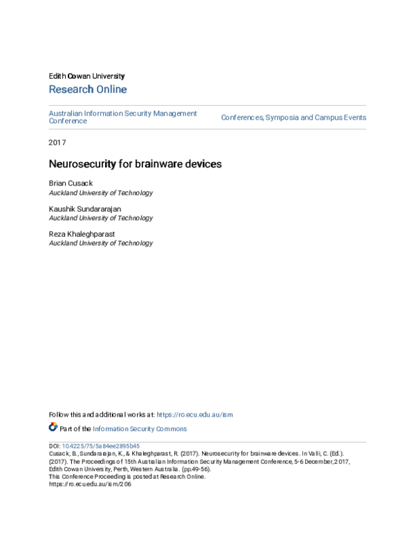 (PDF) Neurosecurity for brainware devices