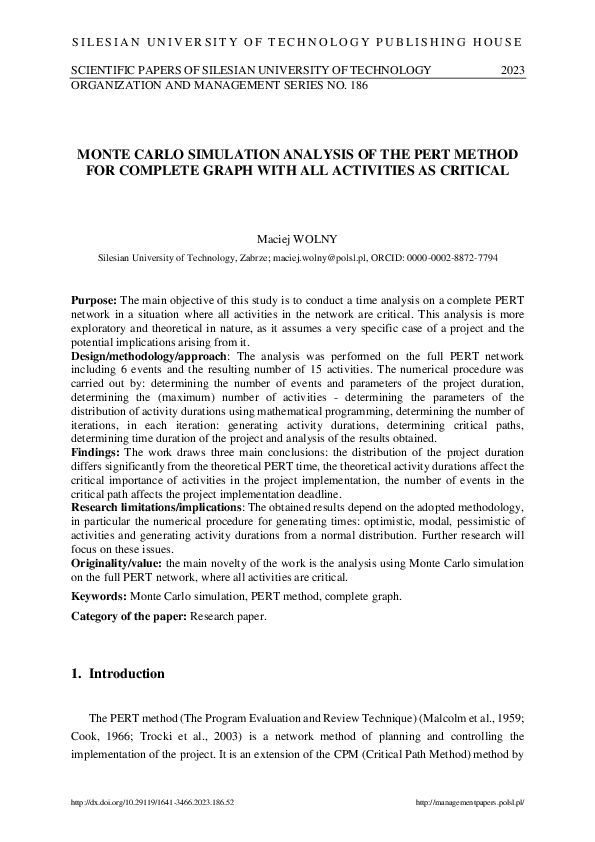 (PDF) Monte Carlo simulation analysis of the PERT method for complete graph with all activities ...
