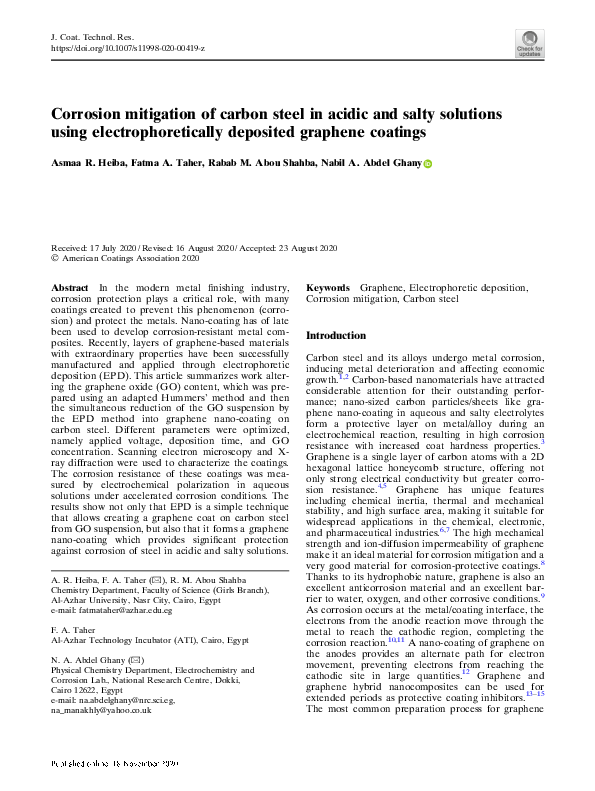 (PDF) Corrosion mitigation of carbon steel in acidic and salty solutions using ...