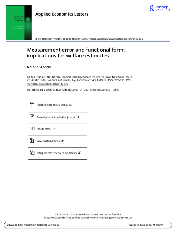 (PDF) Measurement error and functional form: implications for welfare ...