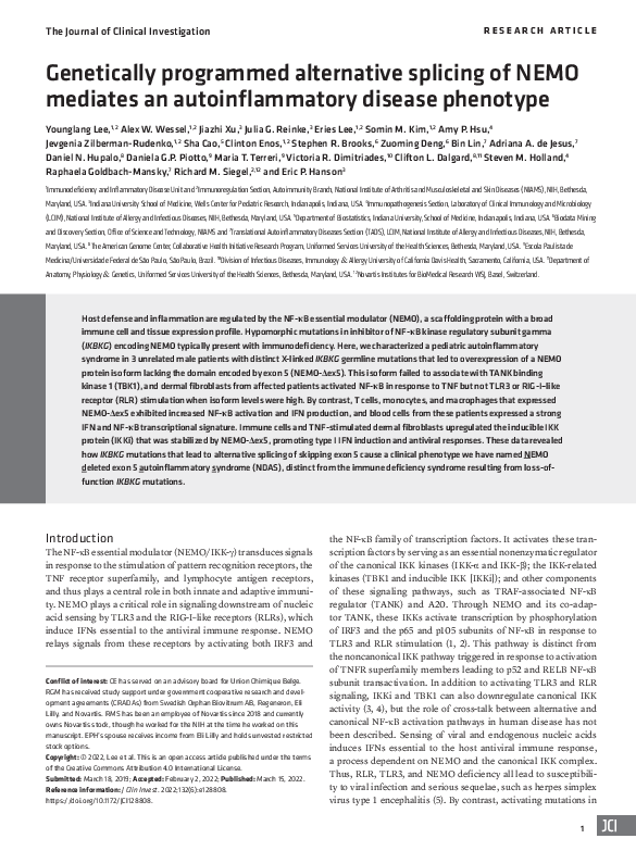 (PDF) Genetically programmed alternative splicing of NEMO mediates an ...