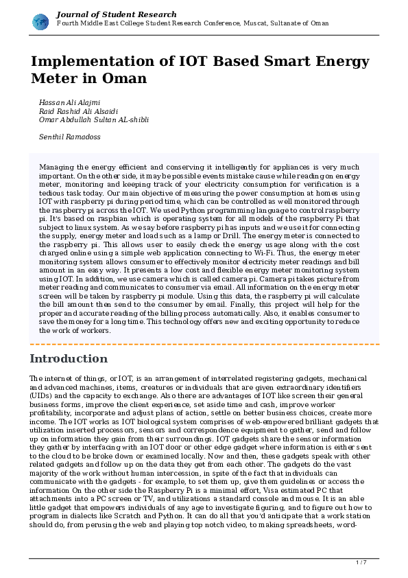 (PDF) Implementation of IOT Based Smart Energy Meter in Oman