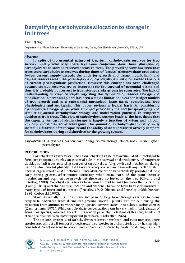 (PDF) Demystifying carbohydrate allocation to storage in fruit trees