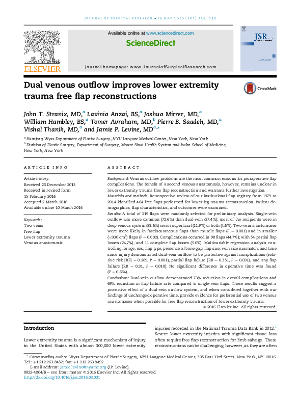 (PDF) Dual venous outflow improves lower extremity trauma free flap ...