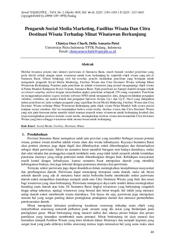 (PDF) Pengaruh Social Media Marketing, Fasilitas Wisata Dan Citra Destinasi Wisata Terhadap ...