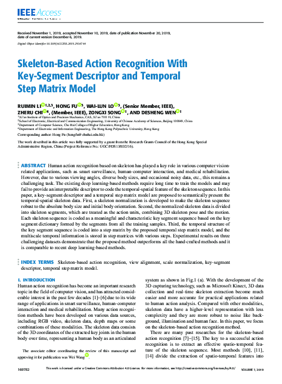(PDF) Skeleton-Based Action Recognition With Key-Segment Descriptor and Temporal Step Matrix Model