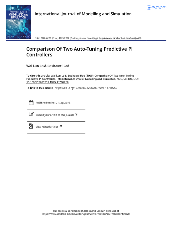 (PDF) Comparison Of Two Auto-Tuning Predictive Pi Controllers