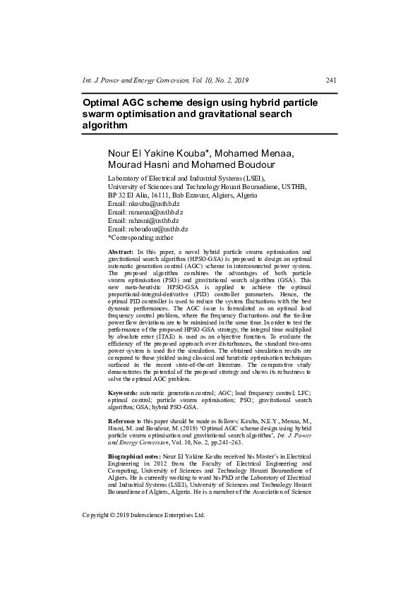 (PDF) Optimal AGC Scheme Design Using Hybrid Particle Swarm Optimisation and Gravitational ...