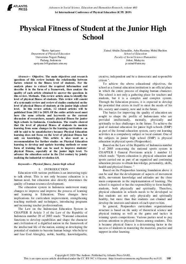 (PDF) Physical Fitness of Student at the Junior High School