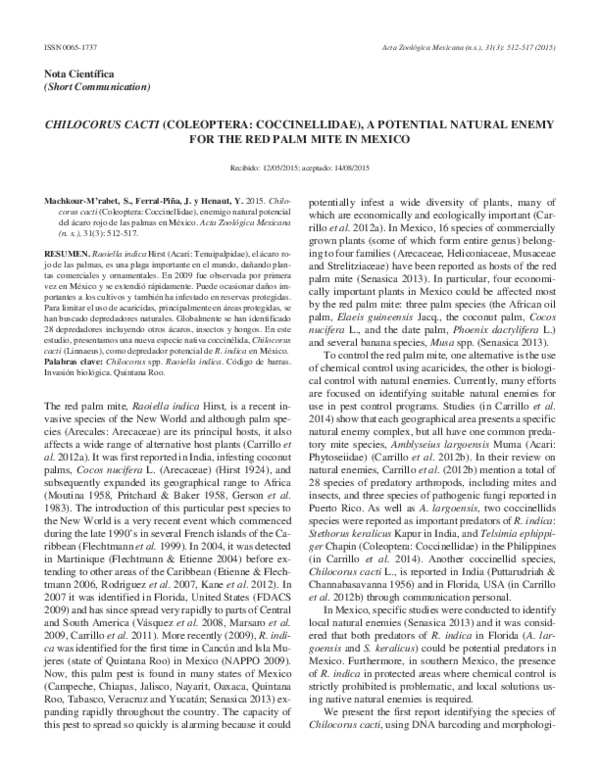 (PDF) Chilocorus cacti (Coleoptera: Coccinellidae), a potential natural ...