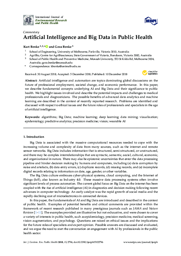 (PDF) Artificial Intelligence and Big Data in Public Health
