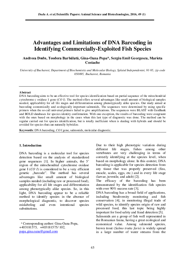 (PDF) Advantages and limitations of DNA barcoding in identifying ...