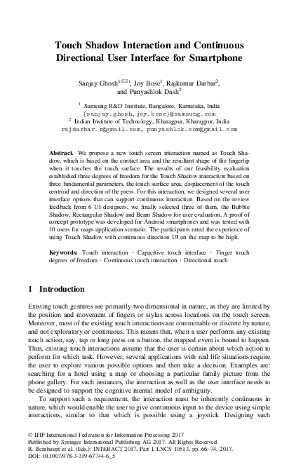 (PDF) Touch Shadow Interaction and Continuous Directional User ...