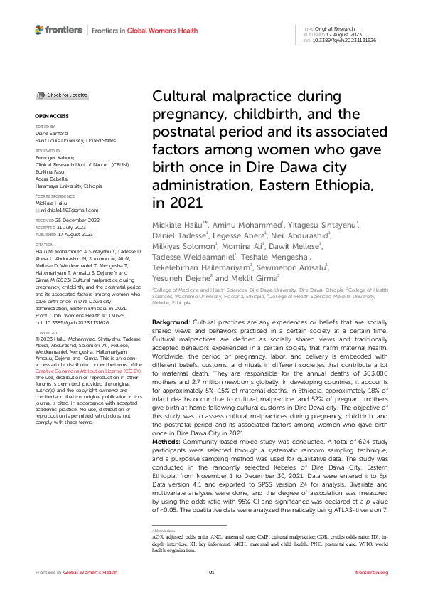 (PDF) Cultural malpractice during pregnancy, childbirth, and the ...