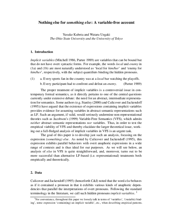(PDF) Nothing else for 'something else': A variable-free account
