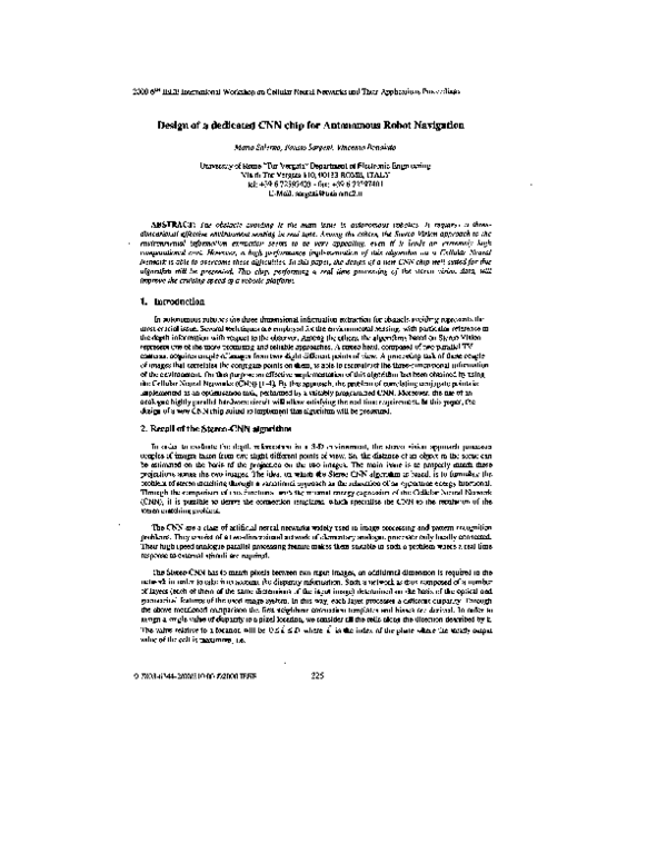 (PDF) Design of a dedicated CNN chip for autonomous robot navigation