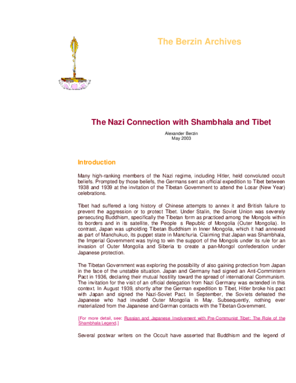 (PDF) The Berzin Archives The Nazi Connection with Shambhala and Tibet