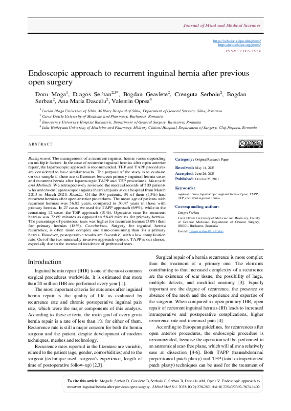 (PDF) Endoscopic approach to recurrent inguinal hernia after previous ...