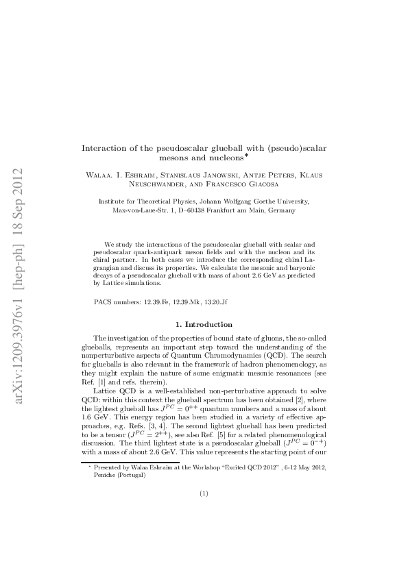 (PDF) Interaction of the pseudoscalar glueball with (pseudo)scalar ...