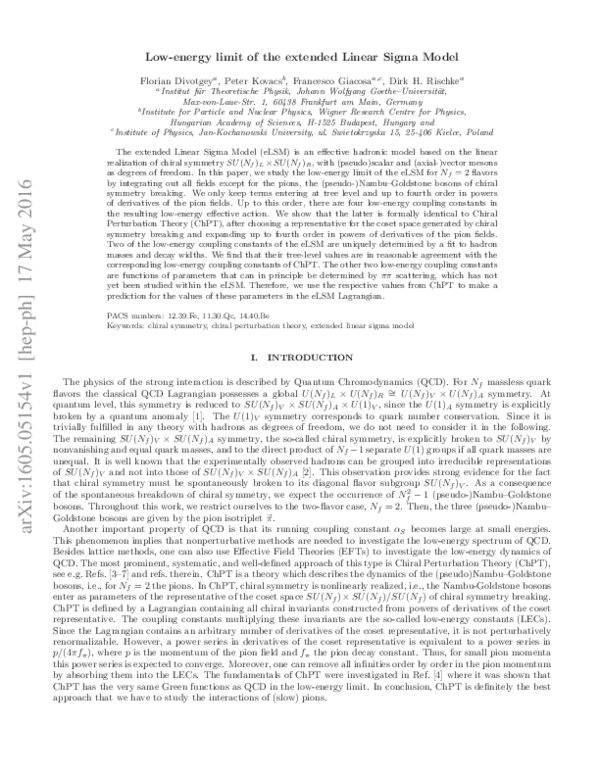 (PDF) Low-energy limit of the extended Linear Sigma Model