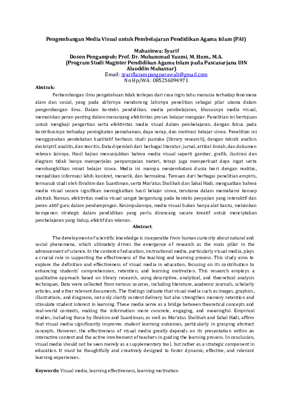 (PDF) Pengembangan Media Visual untuk Pembelajaran Pendidikan Agama Islam (PAI)