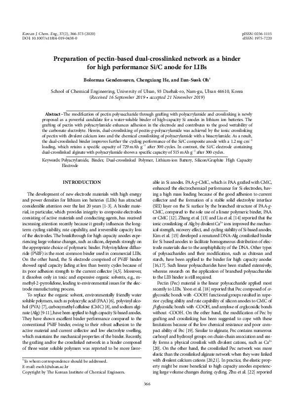(PDF) Preparation of pectin-based dual-crosslinked network as a binder ...