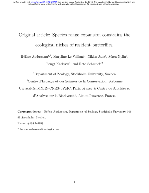 (PDF) Species range expansion constrains the ecological niches of ...