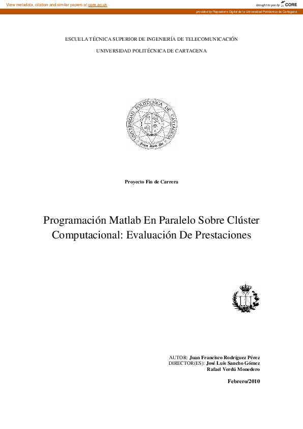(PDF) Programación Matlab en paralelo sobre clúster computacional: evaluación de prestaciones