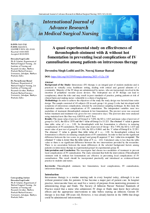 (PDF) A quasi experimental study on effectiveness of thrombophob ...