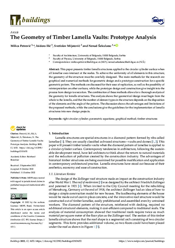 (PDF) The Geometry of Timber Lamella Vaults: Prototype Analysis