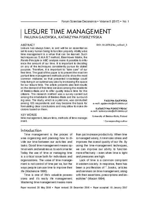 (PDF) Leisure Time Management