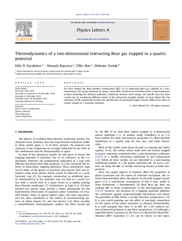 (PDF) Thermodynamics of a two-dimensional interacting Bose gas trapped ...