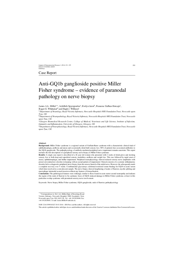 (PDF) Anti-GQ1b ganglioside positive Miller Fisher syndrome – evidence ...
