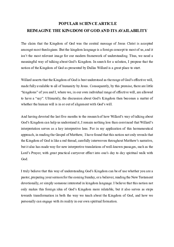 (PDF) Reimagine The Kingdom of God and Its Availability