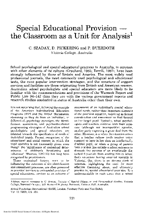(PDF) Special Educational Provision the Classroom as a Unit for Analysis