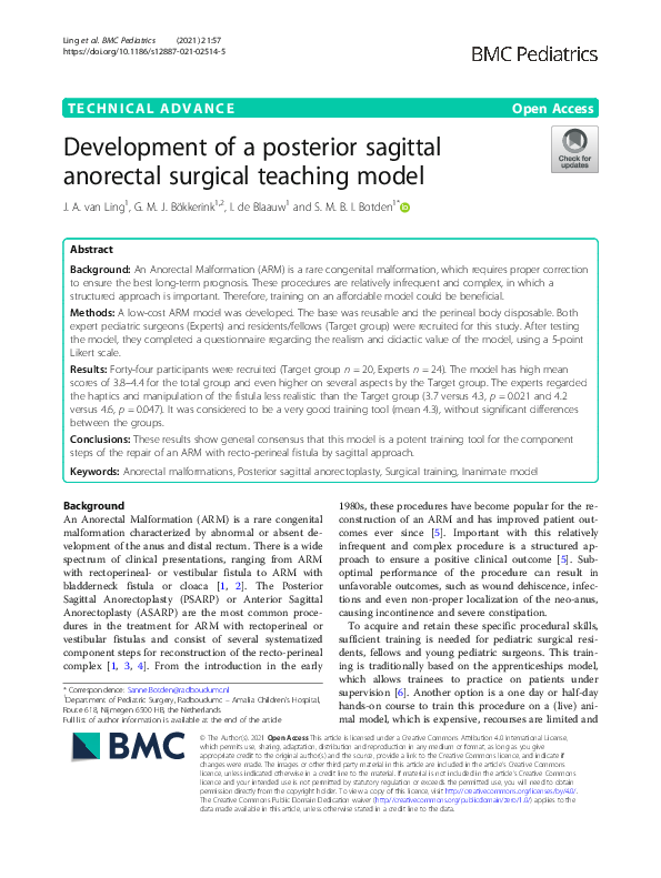 (PDF) Development of a posterior sagittal anorectal surgical teaching model