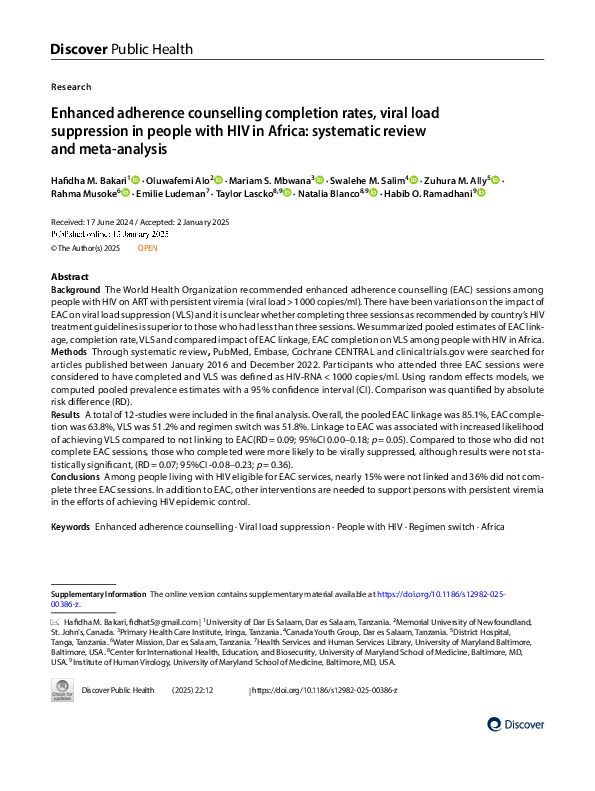 (PDF) Enhanced adherence counselling completion rates, viral load ...