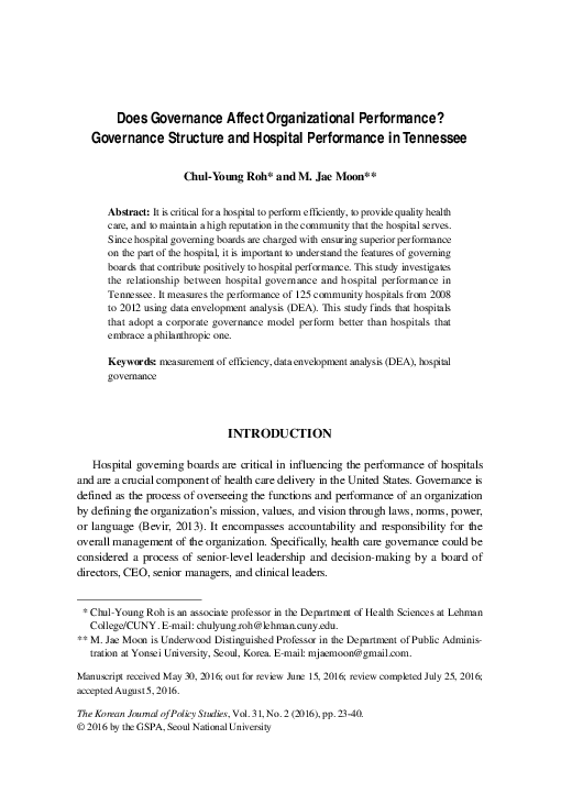 (PDF) Does Governance Affect Organizational Performance? Governance ...
