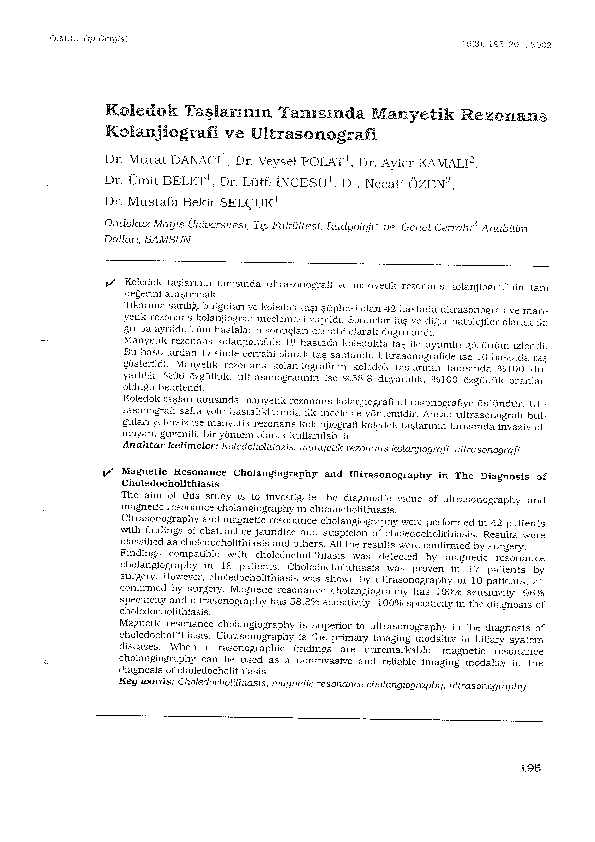 (PDF) Koledok Taşlarının Tanısında Manyetik Rezonans Kolanjiografi Ve ...