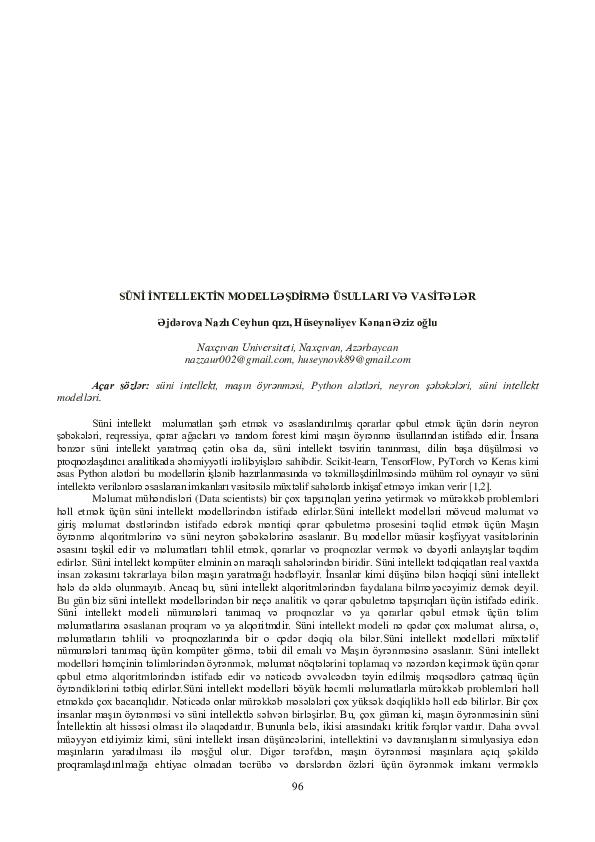(PDF) SUNI INTELLEKTIN MODELLƏŞDİRMƏ ÜSULLARI VƏ VASİTƏLƏRİ